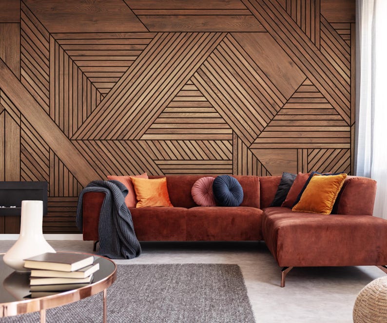 Wood Texture Wallpaper Geometric Wood Slats Wall Mural Wooden Boards ...