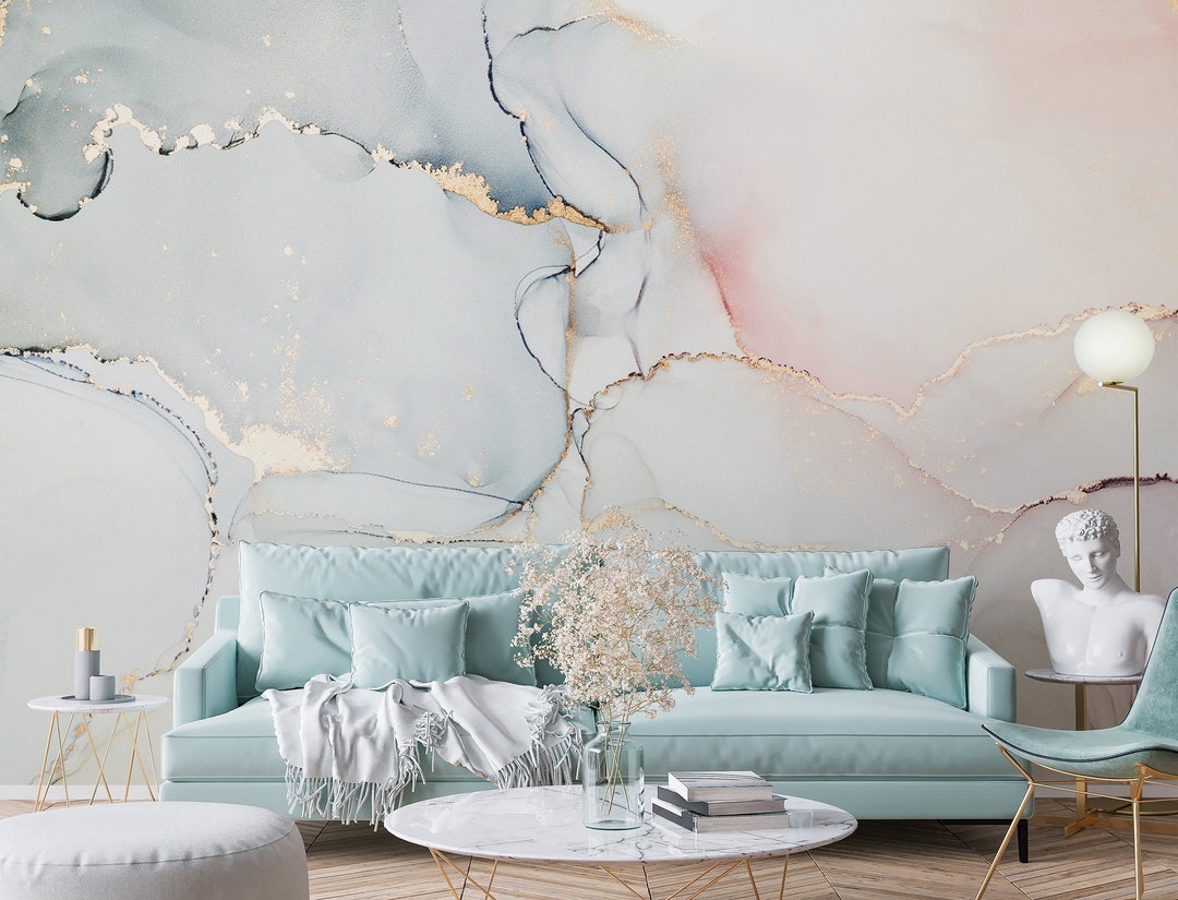 Soft Color Marble Wallpaper Peel and Stick Soft Marble Ink Wall Mural ...
