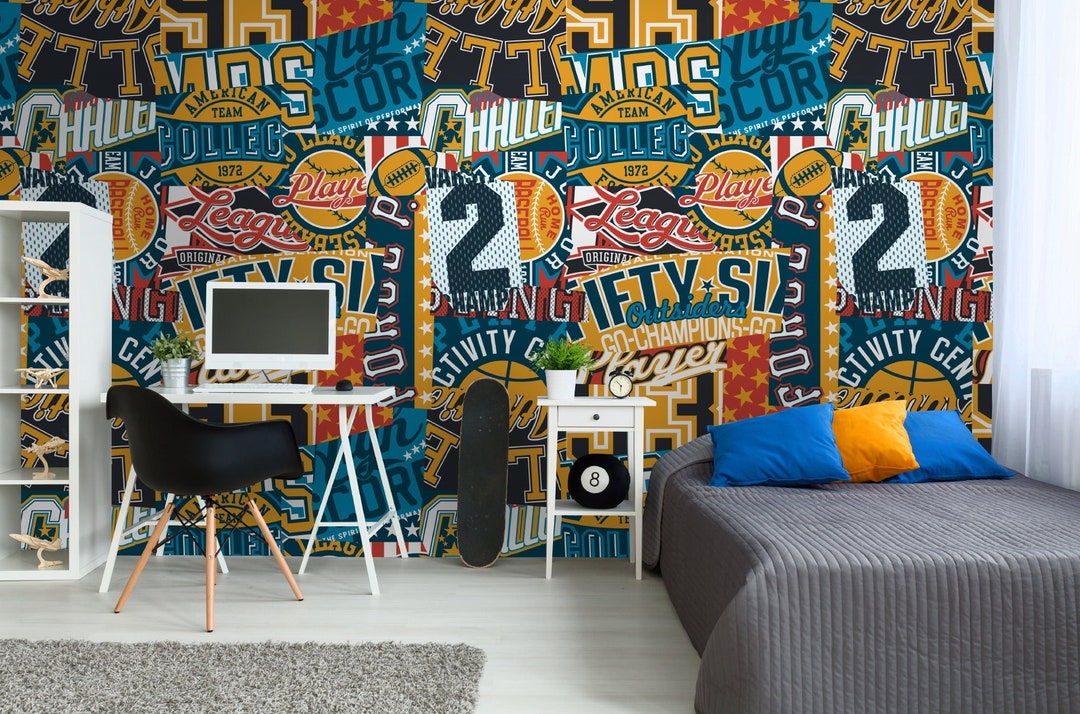 Sport Collage Wallpaper Peel and Stick | Sport Motivation Teenager Room ...