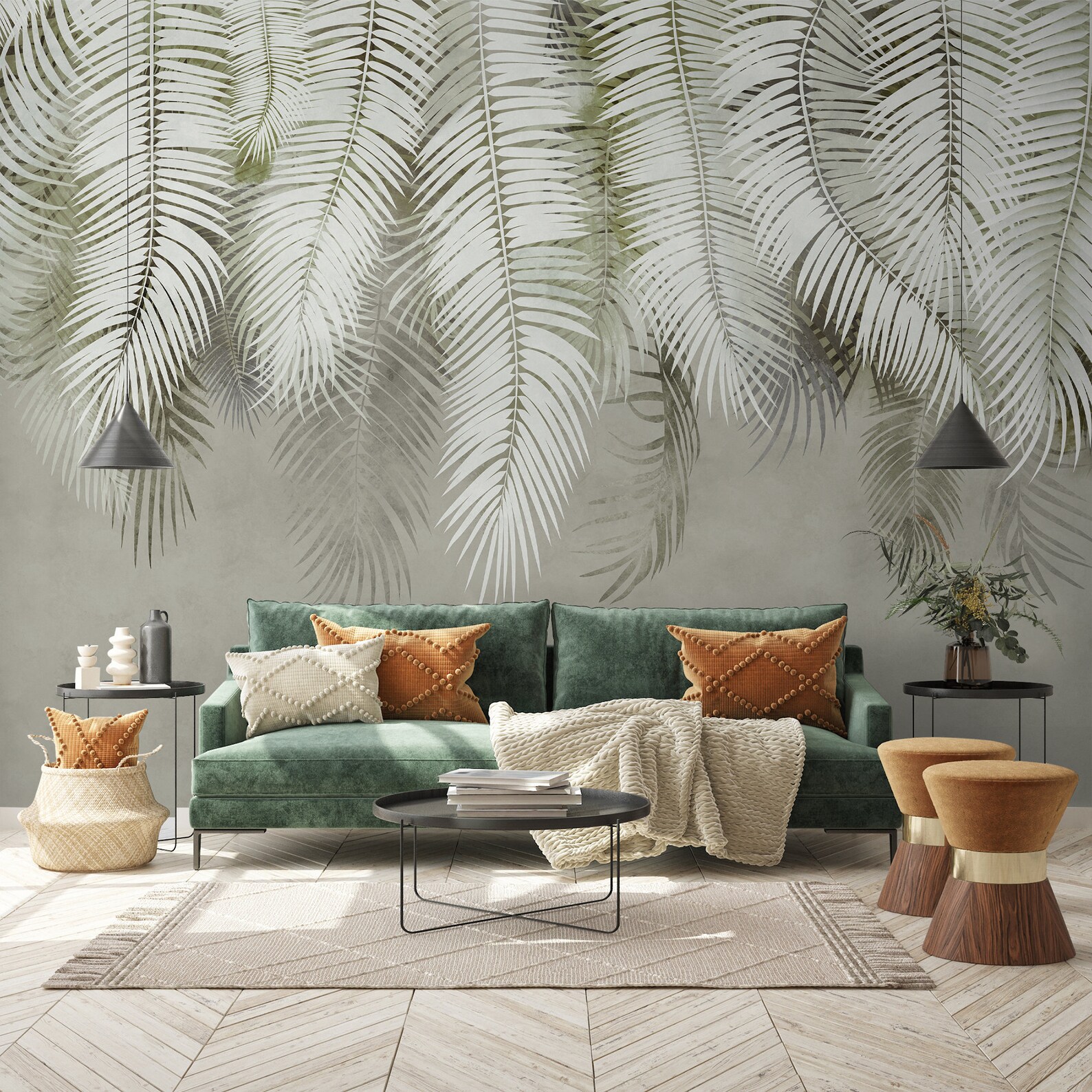 Neutral Leaf Wallpaper | Soft Tropical Leaves Wall Mural Peel and Stick ...