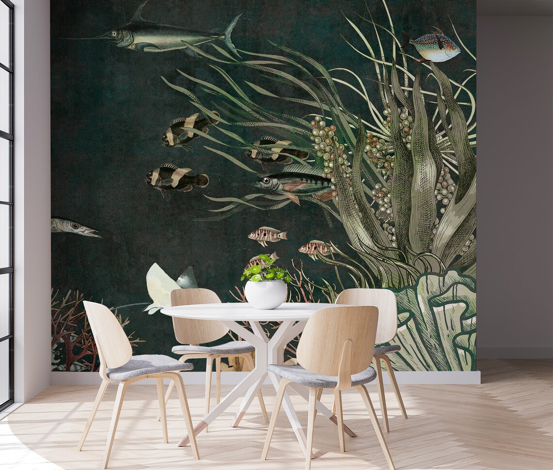 Nostalgic Underwater Art Wallpaper Vintage Fish Wall Mural | Etsy