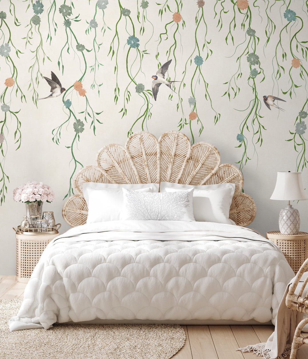 Ivy Wallpaper | Boho Plants Wall Mural Peel and Stick | Watercolor Tree ...