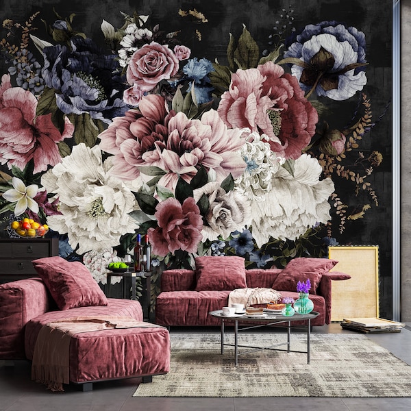 Purple Flower Wall Mural Wallpaper - Etsy