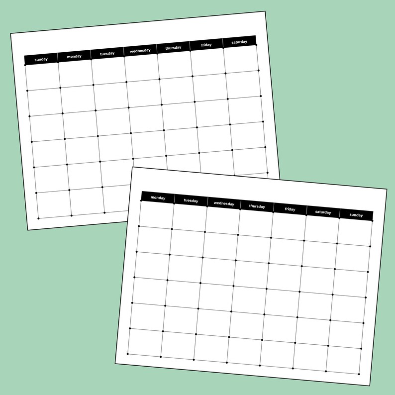 Blank Calendar - English - Etsy