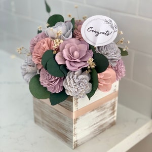 Personalized Wood Flower Arrangement Wood Box Indigo Pink Lavender ...