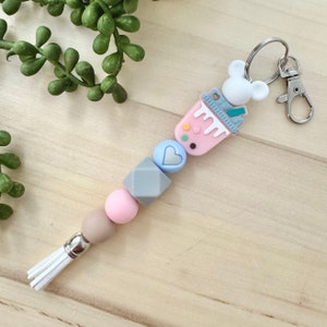 Mickey Mouse Boba Keychain: Pastel Silicone Beads With Tassel & Hexagon ...