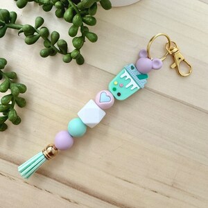 Mickey Mouse Boba Keychain: Pastel Silicone Beads With Tassel & Hexagon ...
