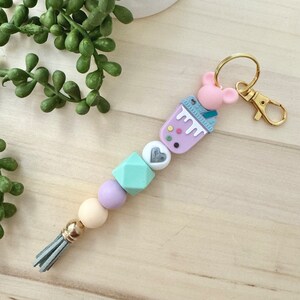 Mickey Mouse Boba Keychain: Pastel Silicone Beads With Tassel & Hexagon ...