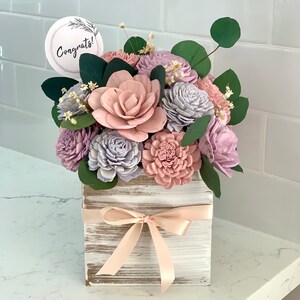 Personalized Wood Flower Arrangement Wood Box Indigo Pink Lavender ...