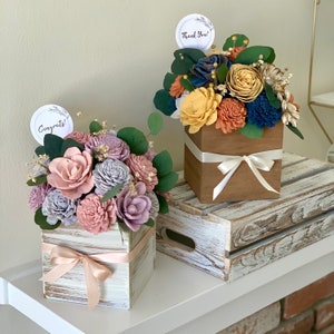 Personalized Wood Flower Arrangement Wood Box Indigo Pink Lavender ...