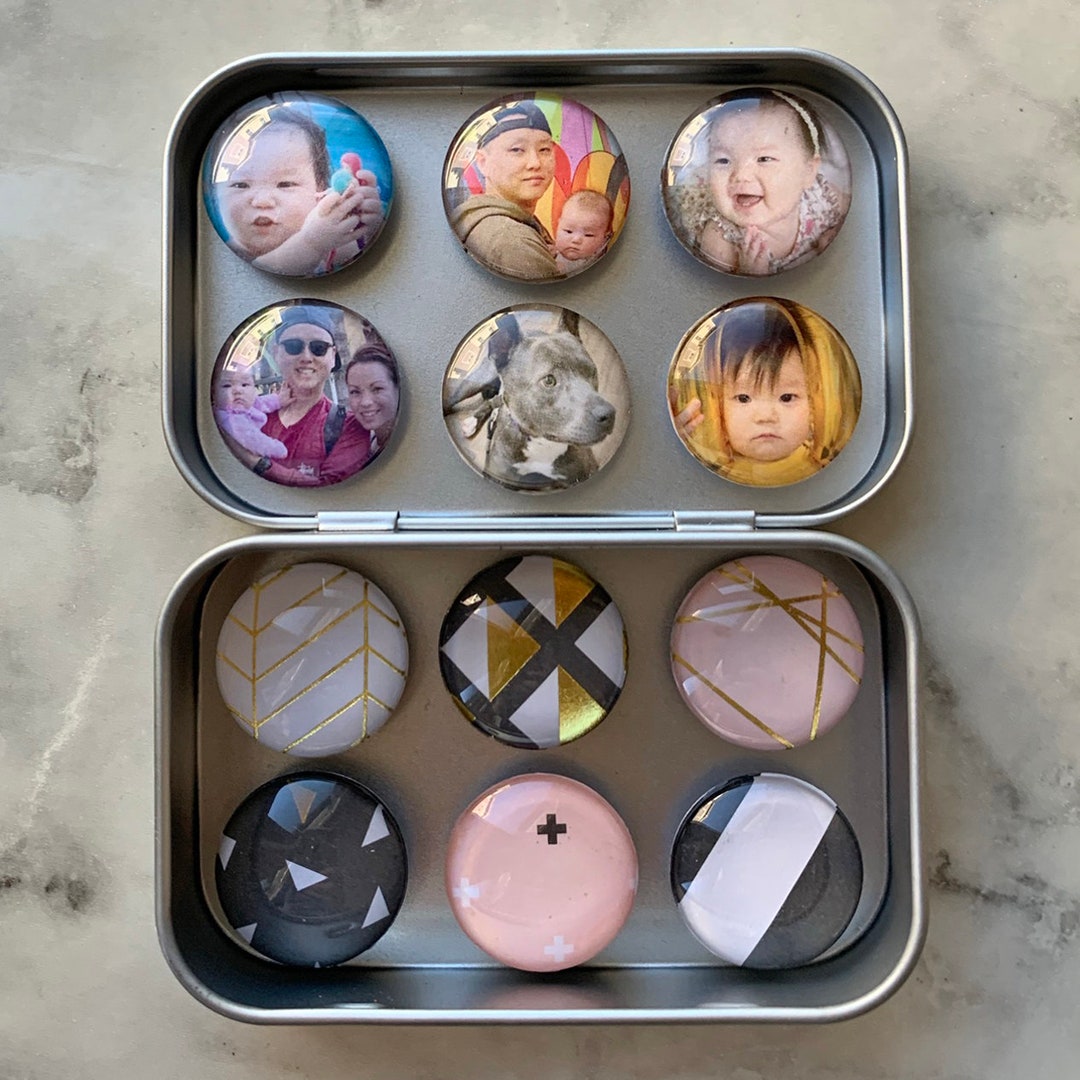 Personalized Set of 6 Custom Photo Magnets and 6 Geometric Gold Magnets ...