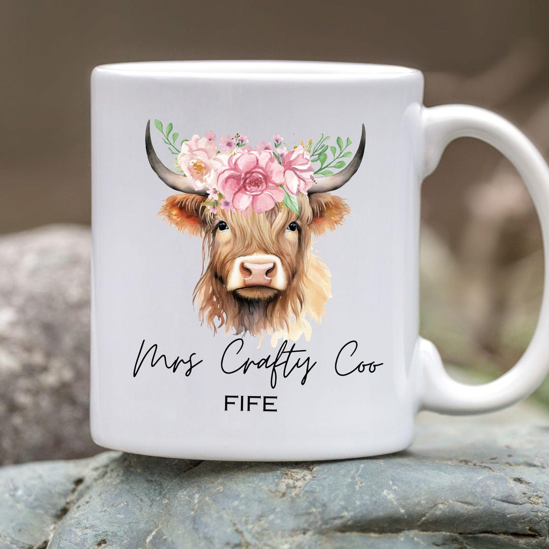 Personalised Highland Cow Mug, Highland Cow Mug and Coaster, Floral ...