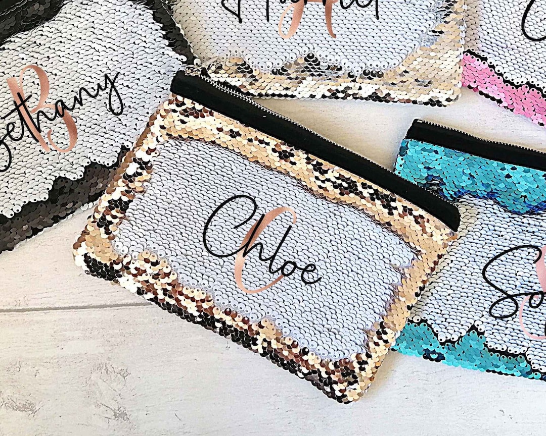 Personalised Name and Initial Clutch Purse Handbag, Rose Gold Sequin ...