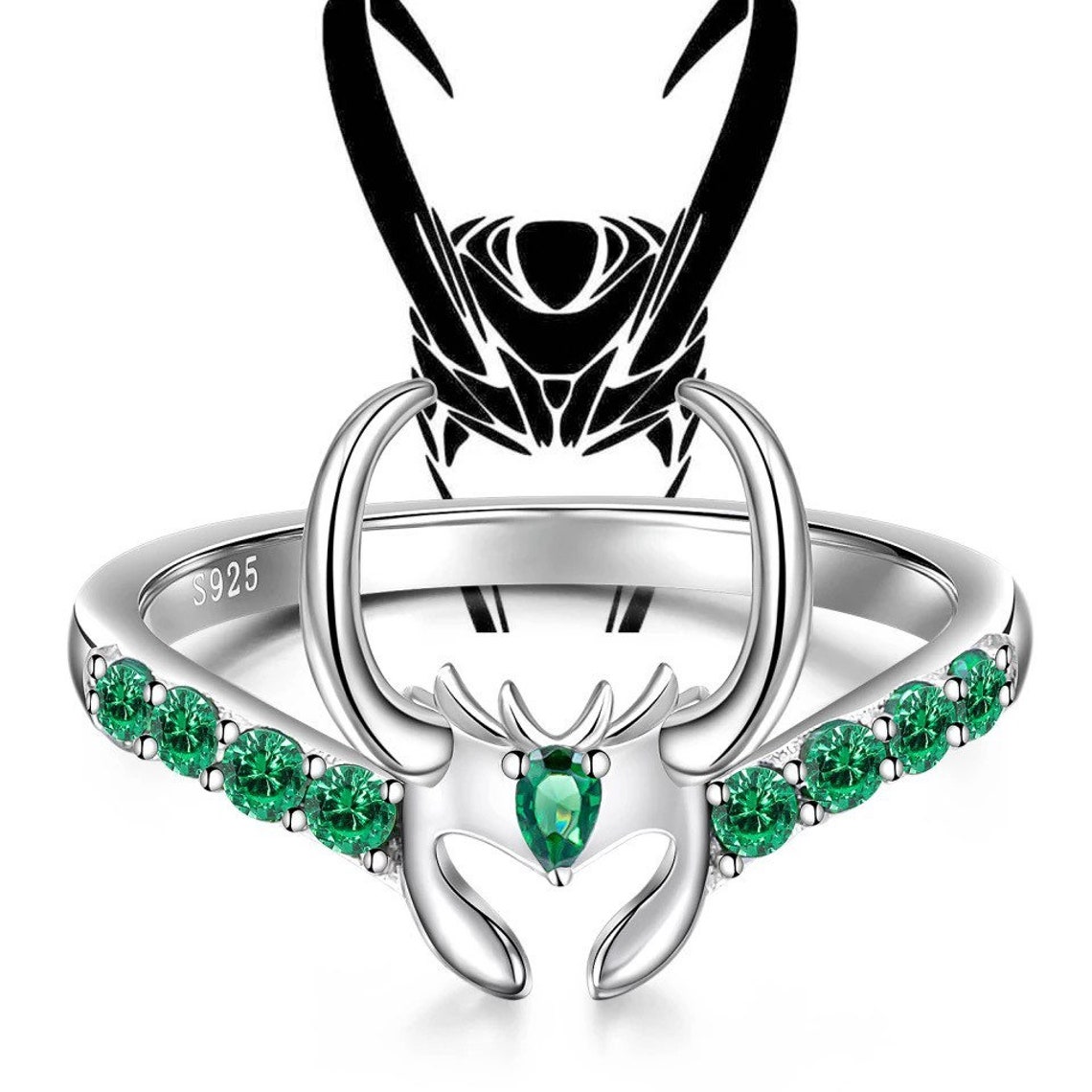 925 Sterling Silver Loki Ring Emerald Cool Crystal Band Rings | Etsy