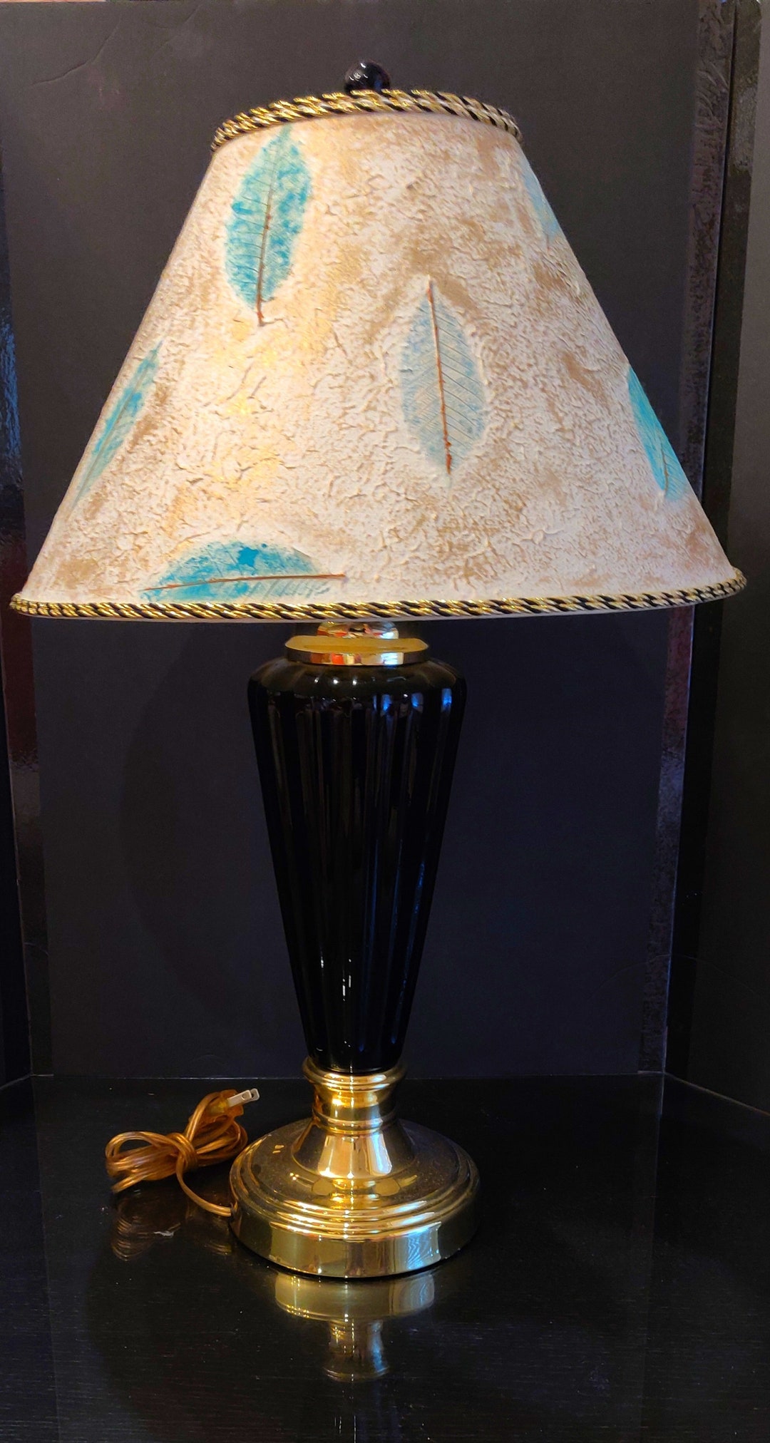 Mid Century Modern Black Glazed Ceramic / Brass Fluted Lamp Hand ...