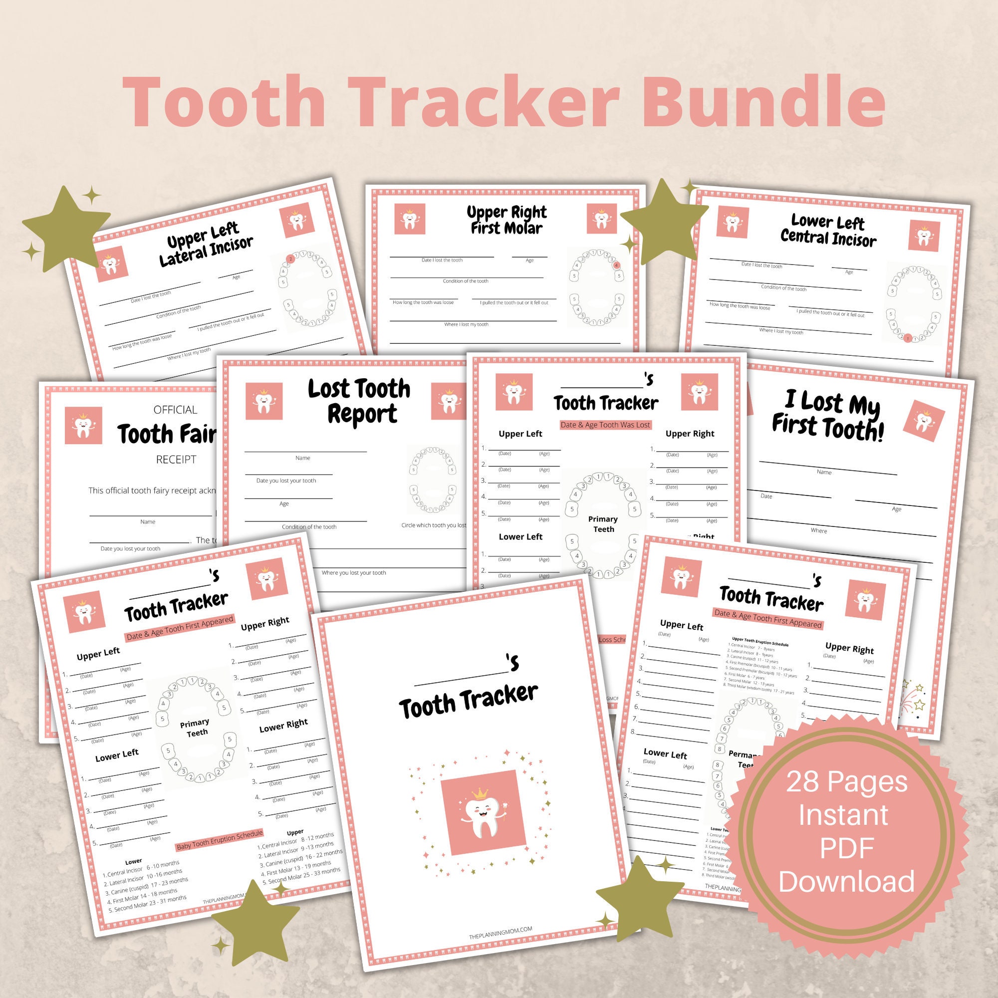 Tooth Tracker Bundle Lost Tooth Tracker Baby Teeth Chart - Etsy