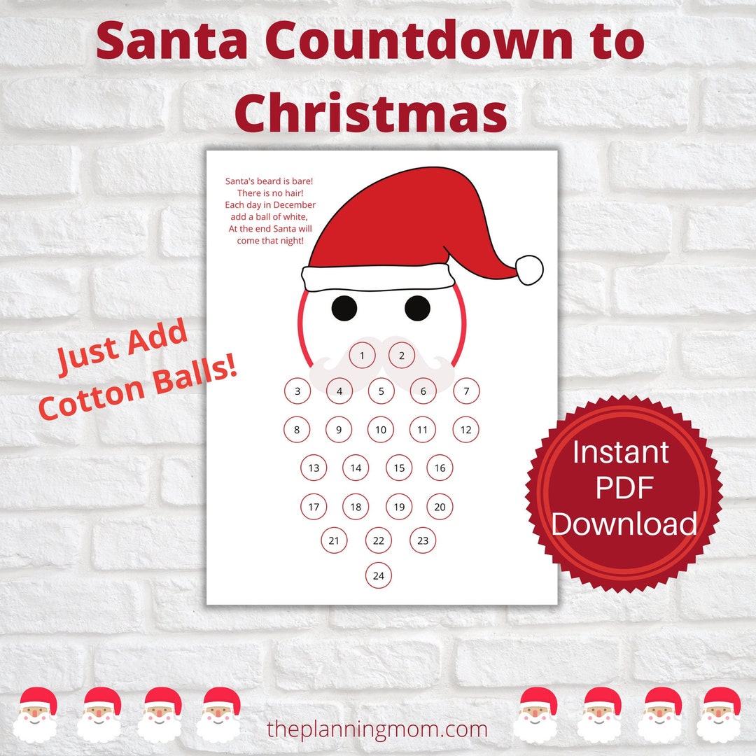 Santa Advent Calendar, Santa Christmas Countdown, Easy Advent Calendar ...