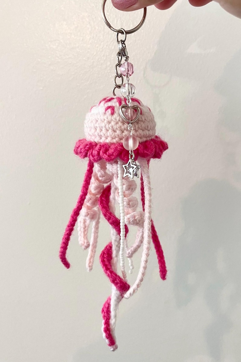 Crochet Pink Charmed Jelly Keychain and Bag Charm - Etsy