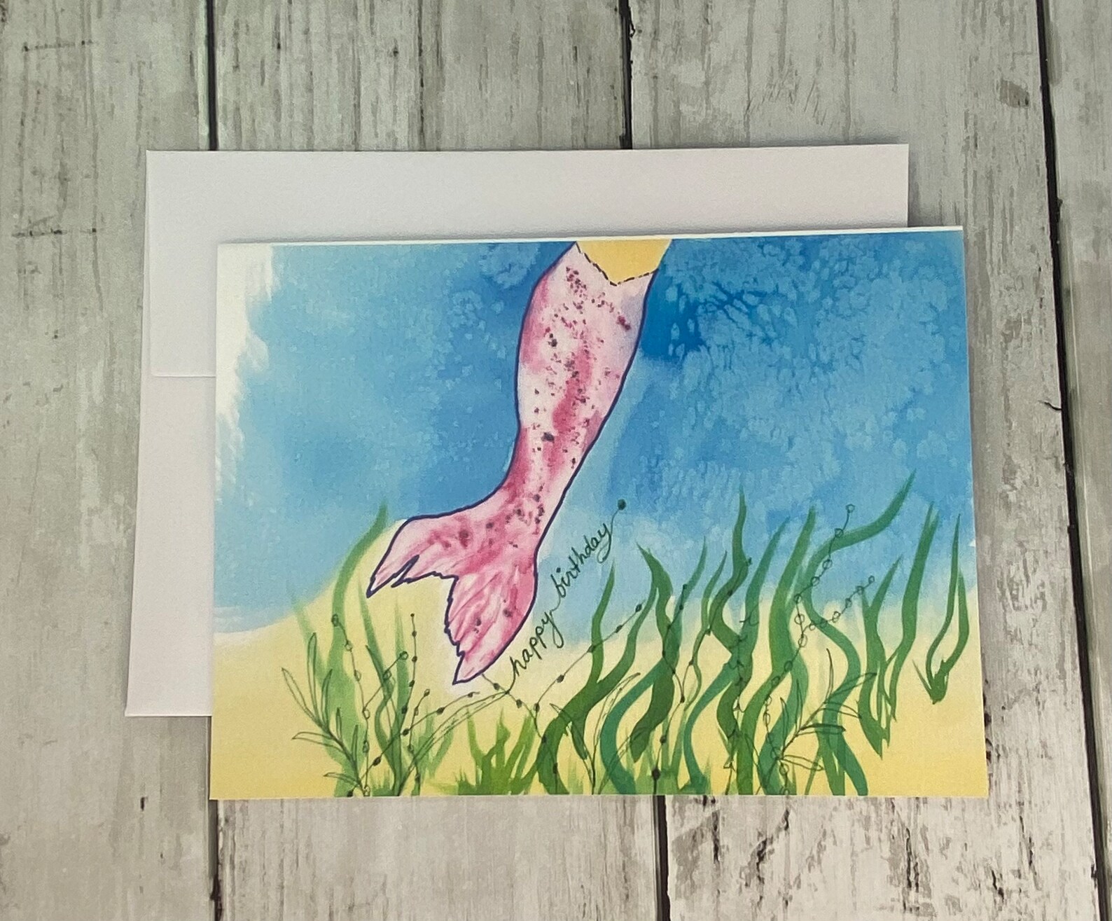 Mermaid Birthday Card – Pink Mermaid Tail Card – Ocean Themed Birthday ...