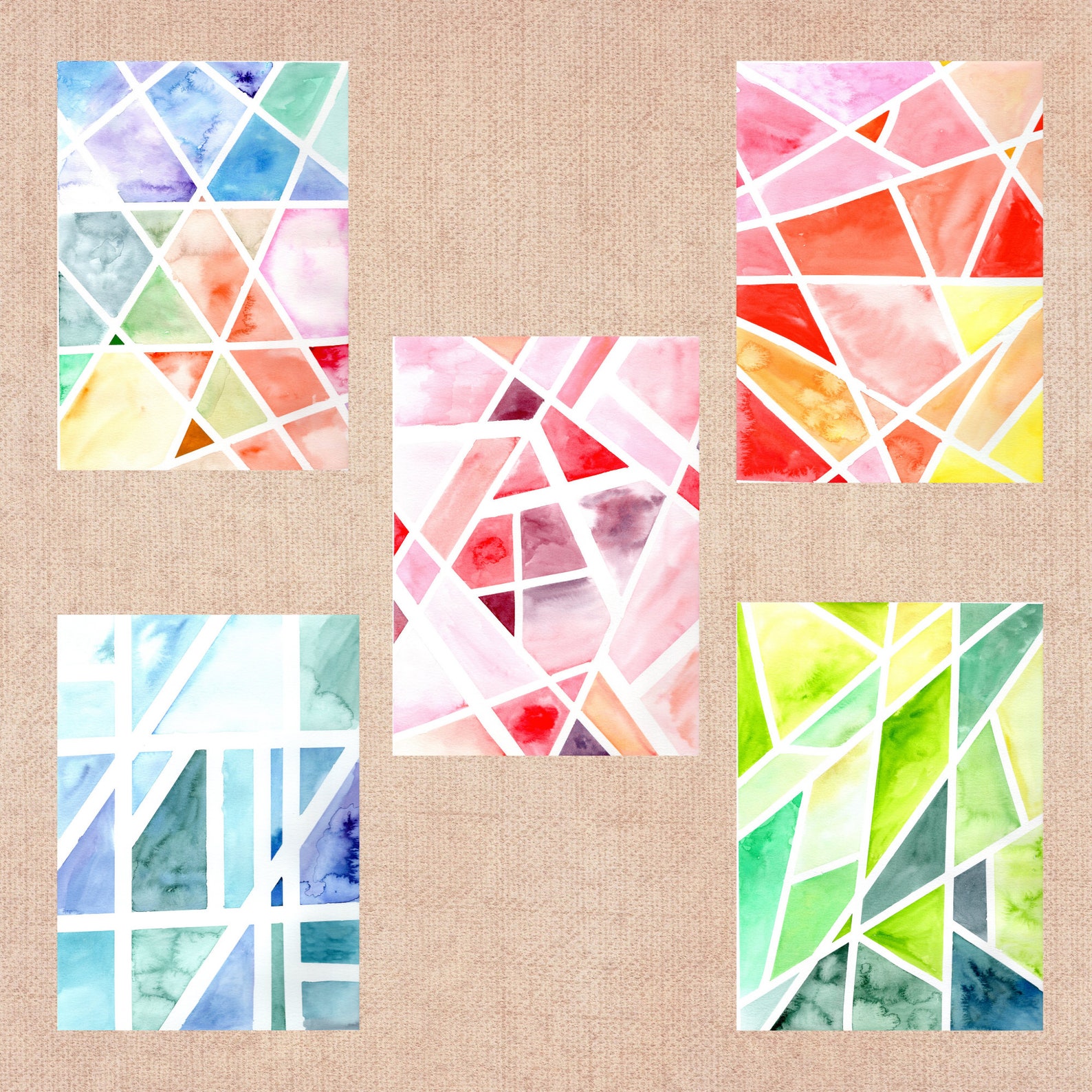 Abstract Watercolor Cards, Blank Cards Set of 5, Birthday Gift for ...