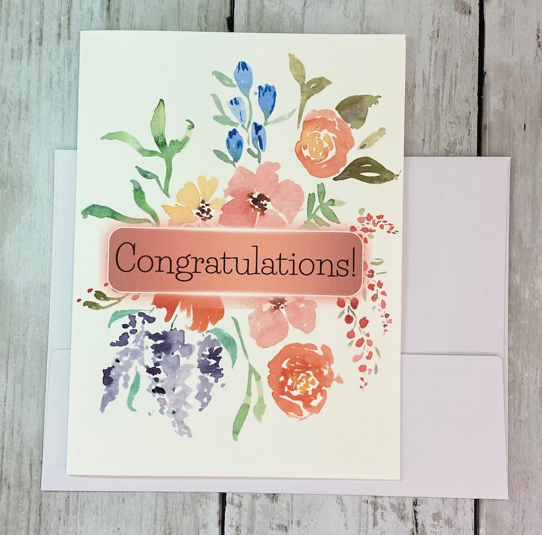 Congratulations Card With Floral Bouquet, Blank Card and Envelope ...