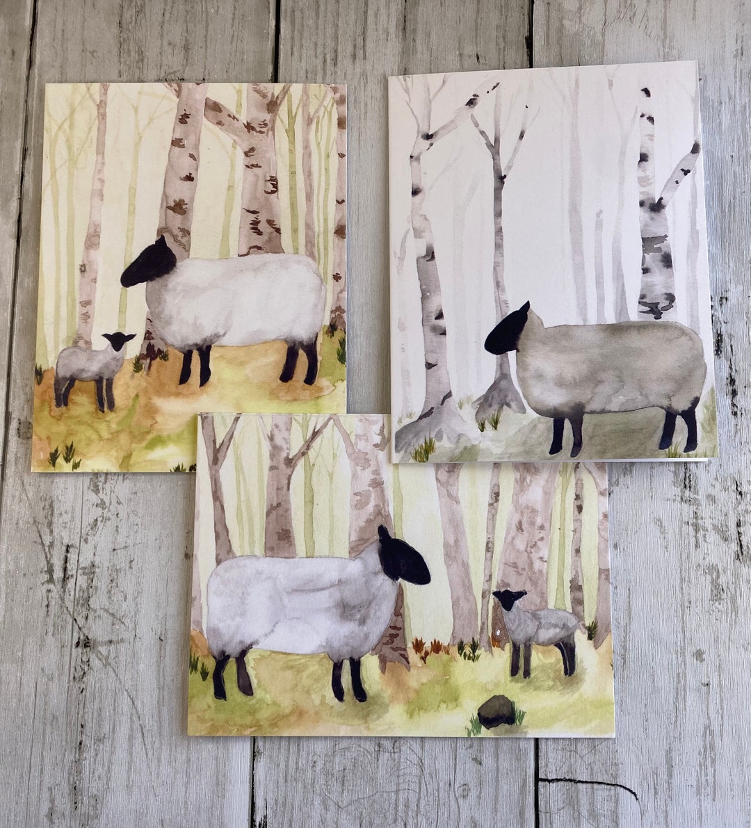 Sheep Greeting Cards Set of 3, Birthday Gift for Sheep Lover, Blank ...