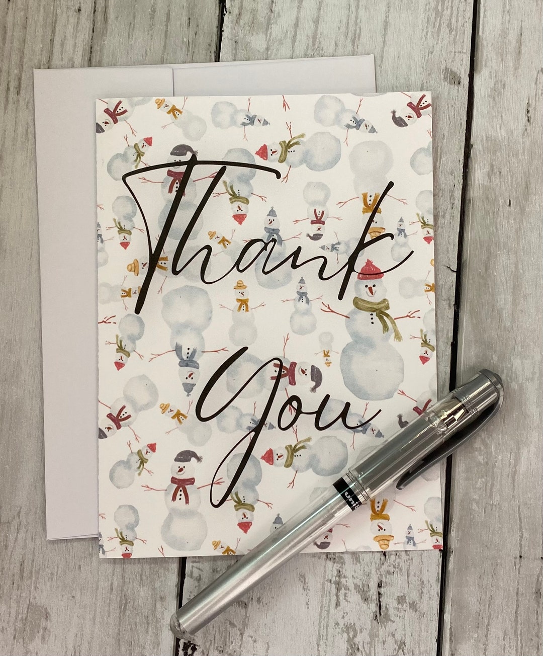 Thank You Card With Snowmen, Holiday Thank You Card, Christmas ...