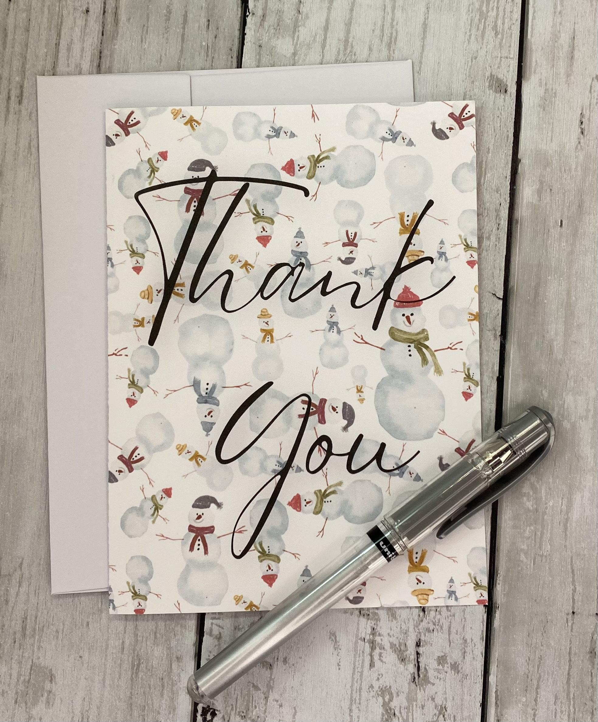 Thank You Card With Snowmen, Holiday Thank You Card, Christmas ...