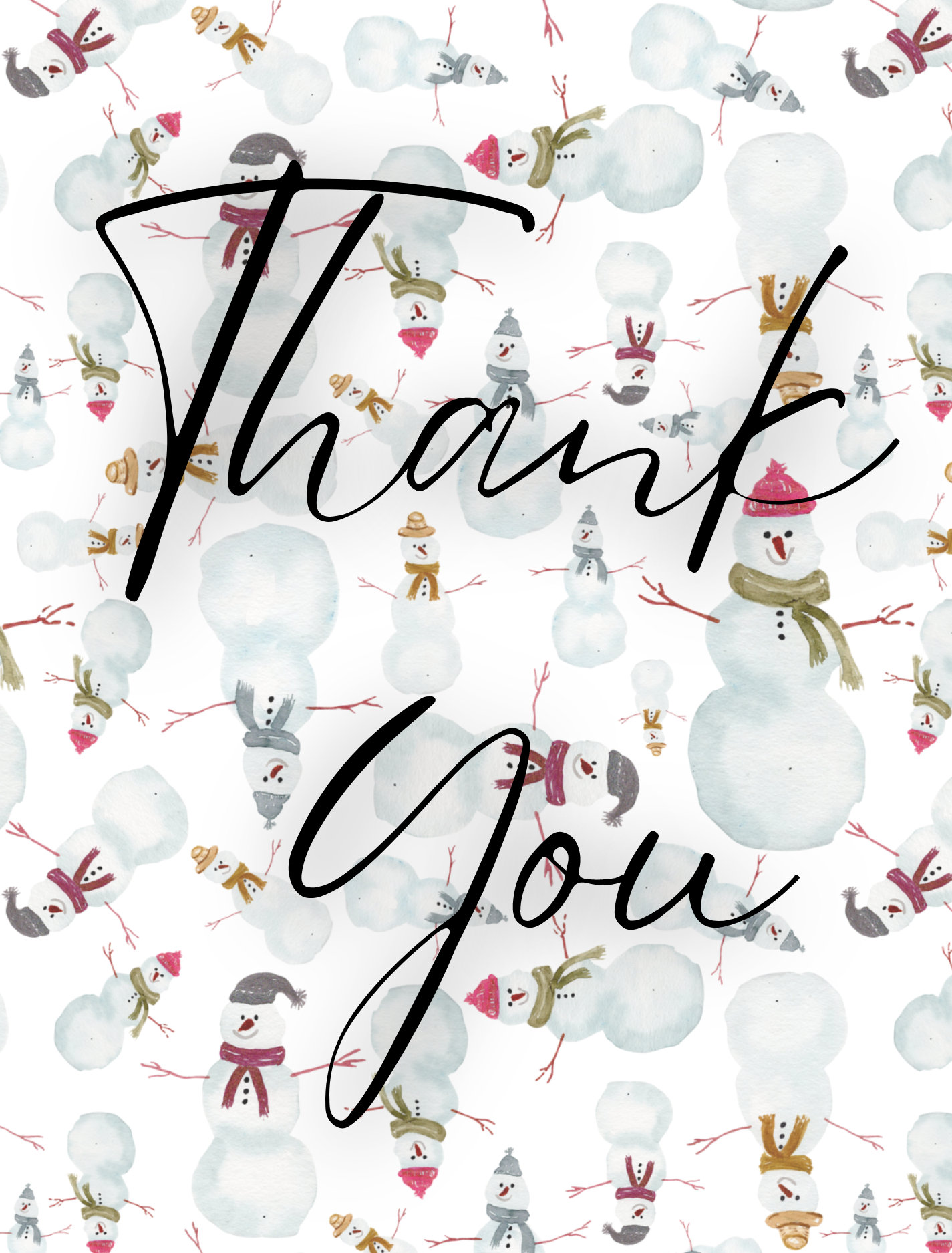 Thank You Card With Snowmen, Holiday Thank You Card, Christmas ...