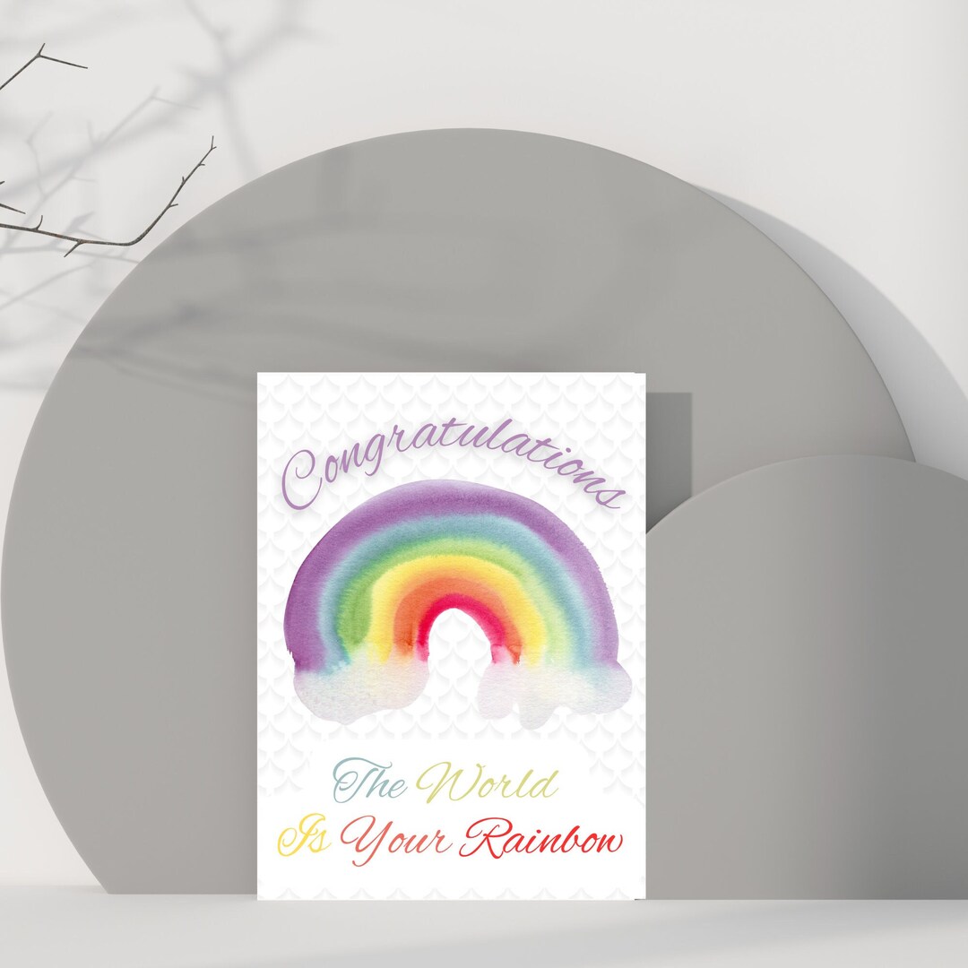 Congratulations Card Watercolor Rainbow, College Graduation Card, Blank ...