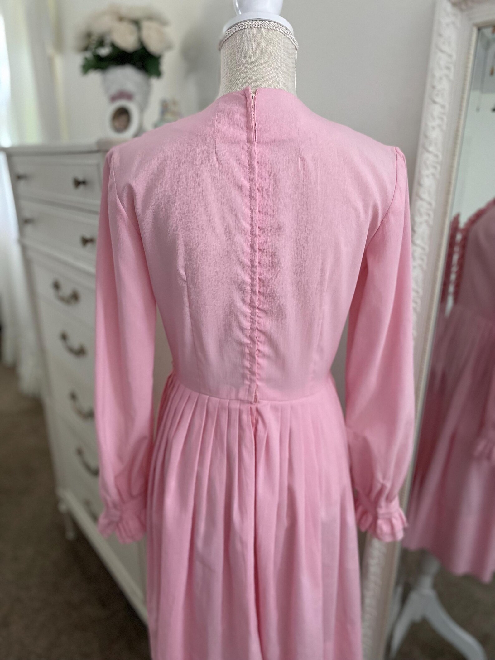 Vintage 70’s Pink Bubblegum Ribbon Pleated Accordion Dress Small Medium ...