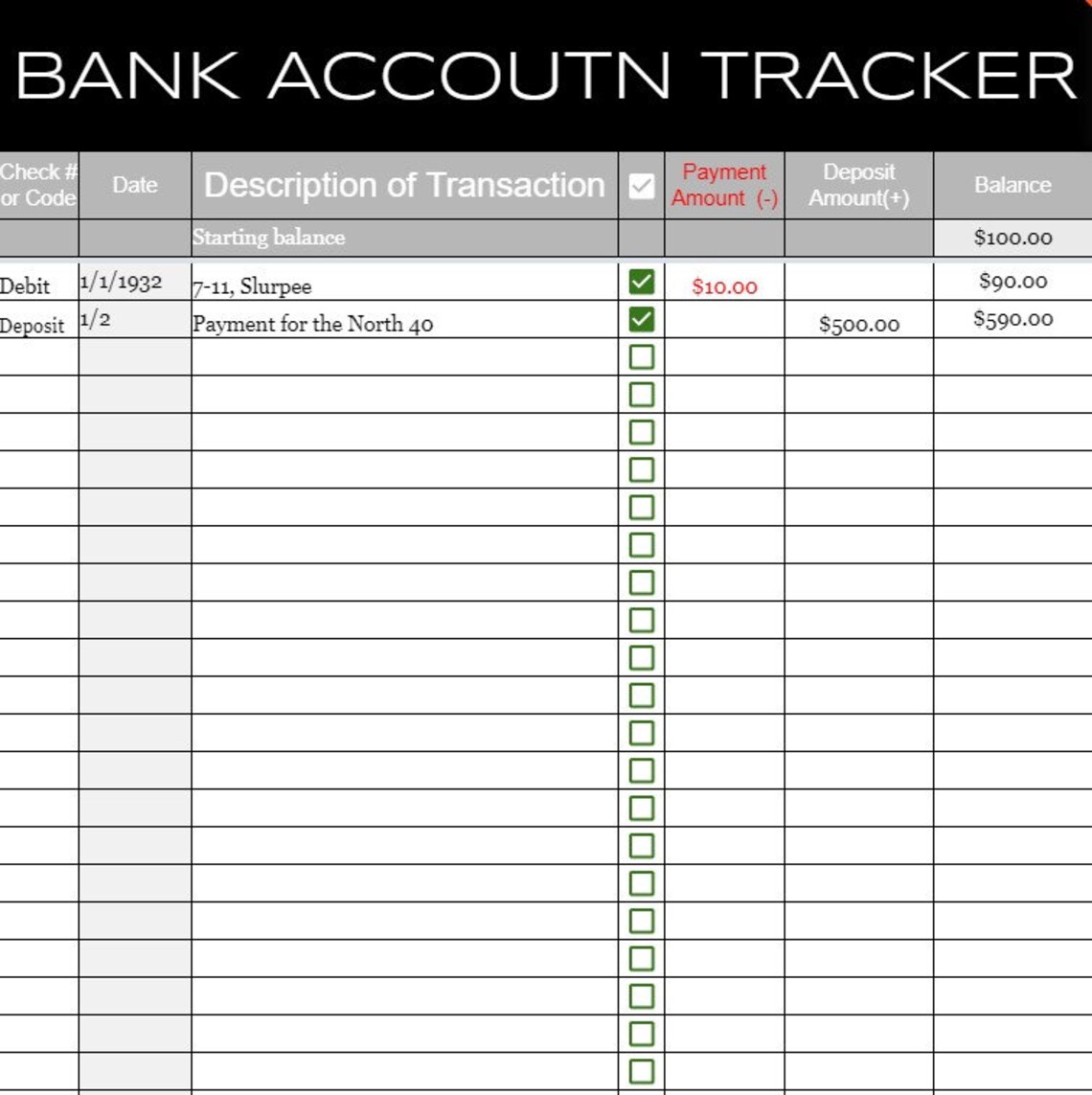 Bank account tracker printable - hetyprop