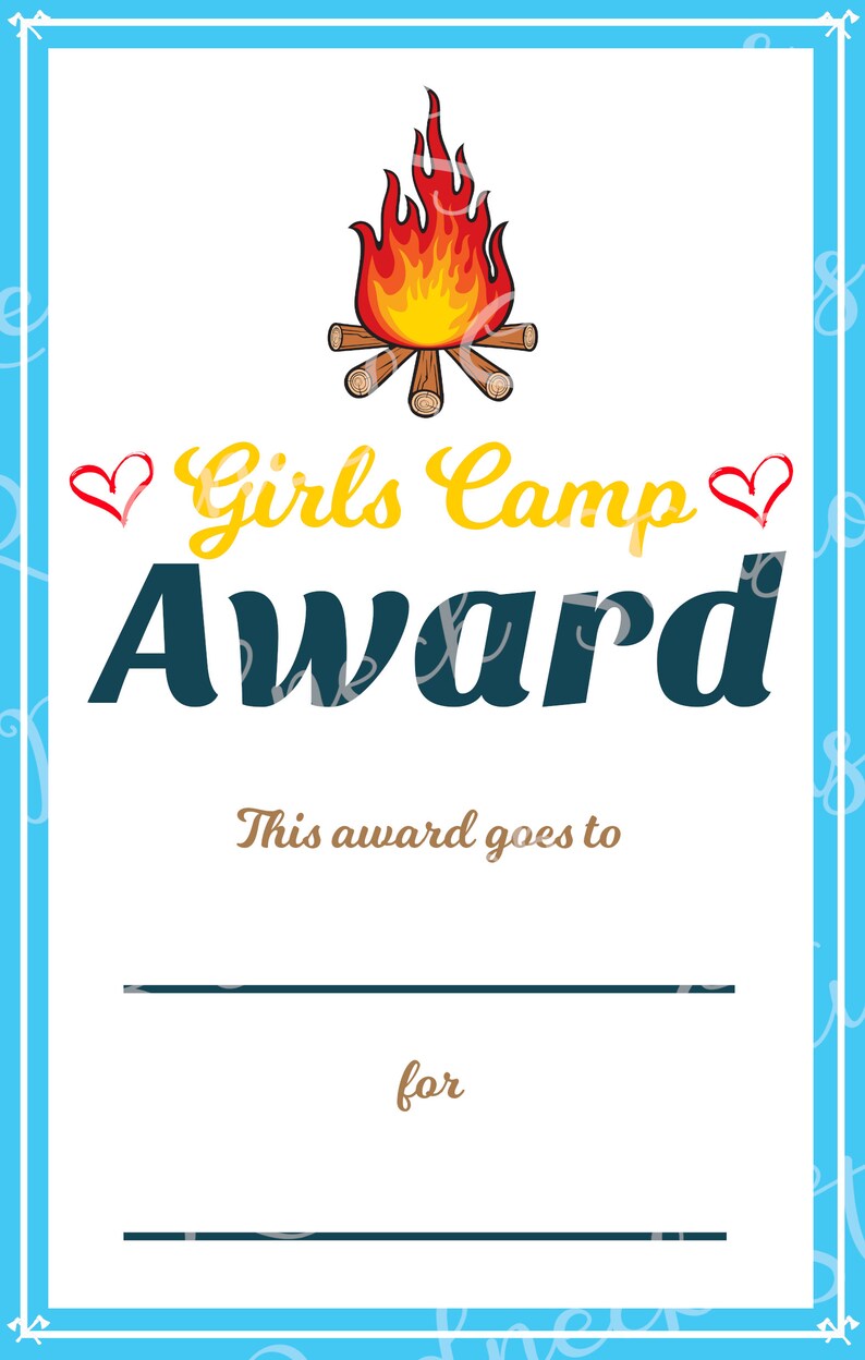 Cute Girls Camp Fill-in-the-blank Awards for Young Women With Camp ...