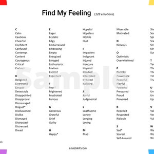 Feelings and Emotion List | Complete List of Emotions (digital Download ...