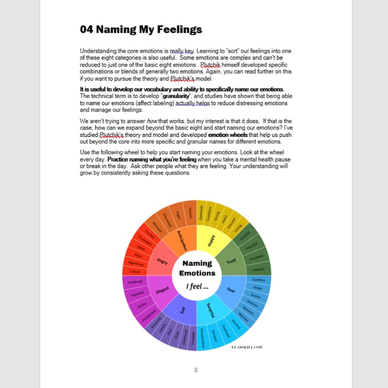 Feelings Wheel Workbook – Mood Tracker, Mental Health Exercises (PDF ...