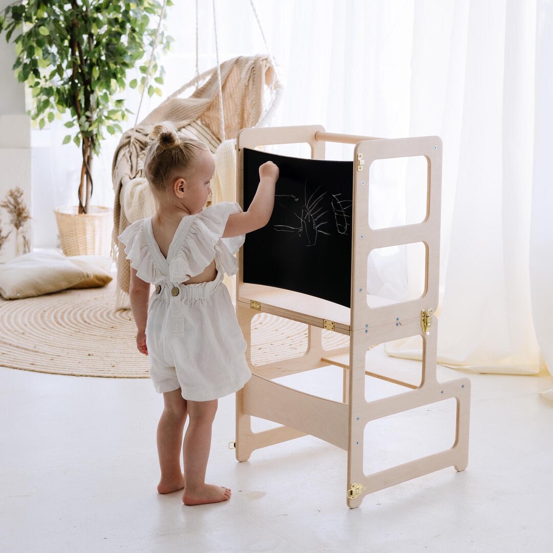 Montessori Tower With Chalkboard, Toddler Tower, Montessori Tower ...