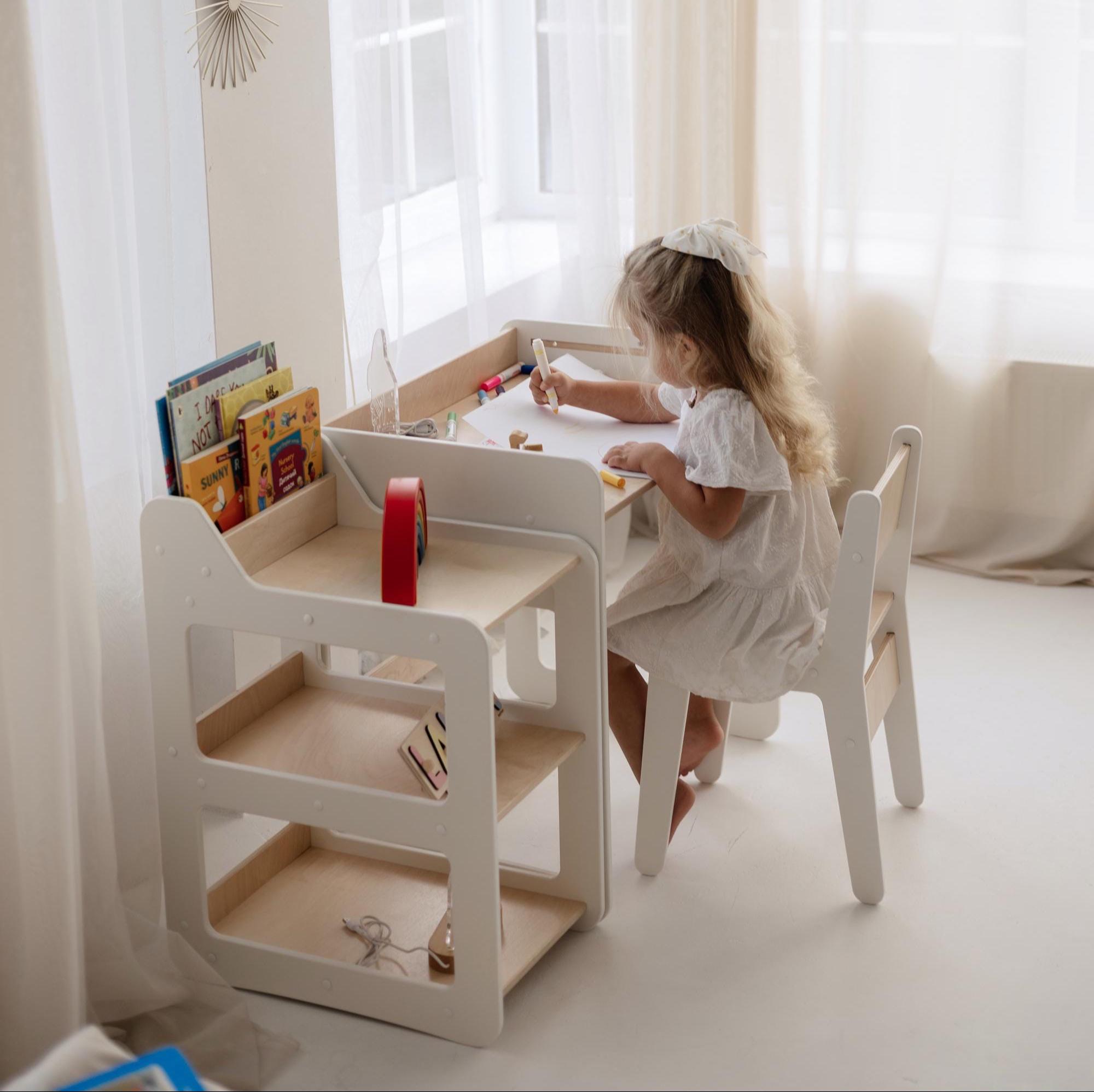 Adjustable Wooden Kids Desk and Chair Set – Montessori Study Furniture ...