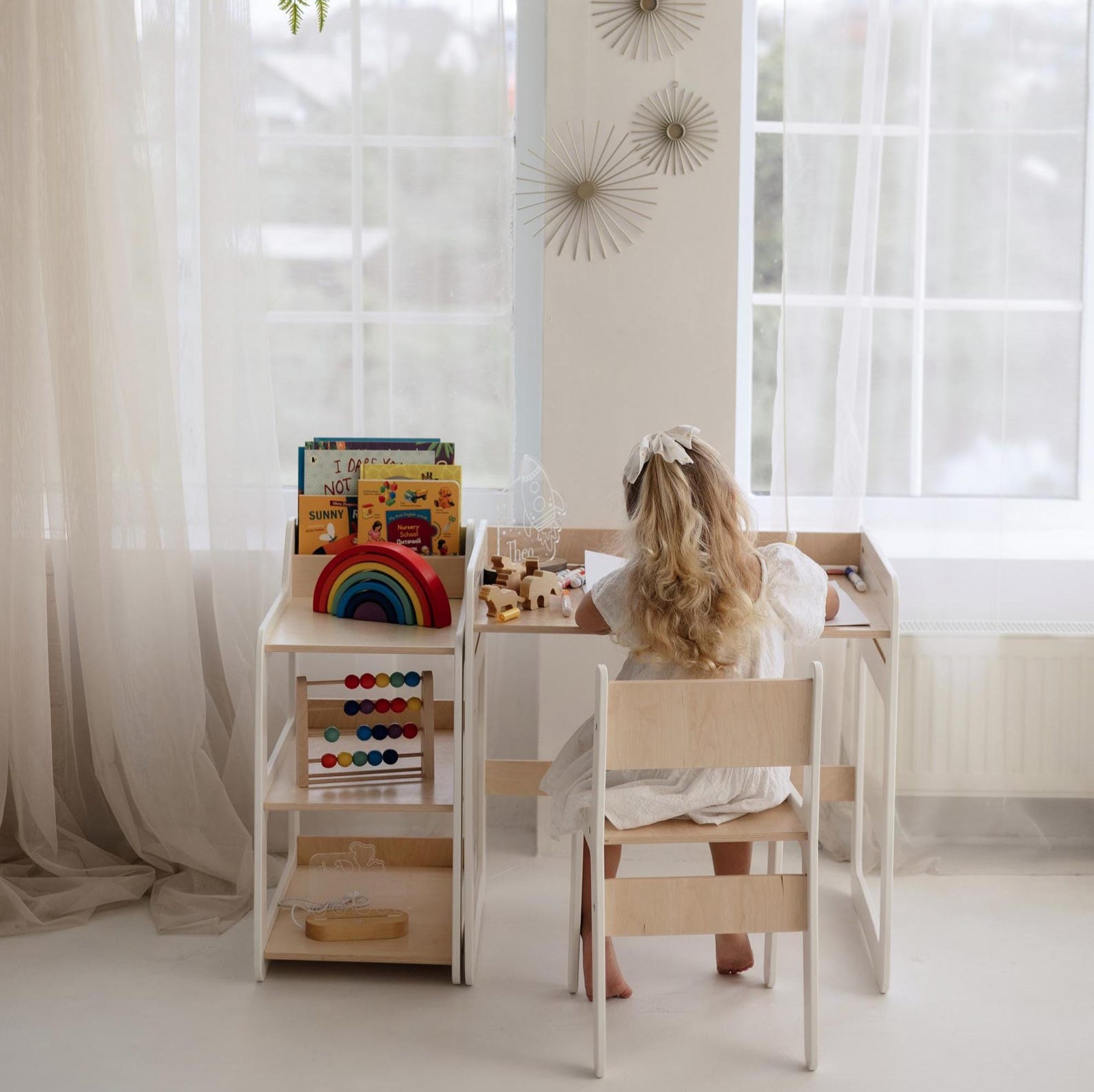 Adjustable Kids Desk and Chair Set – Montessori Study Table With Shelf ...