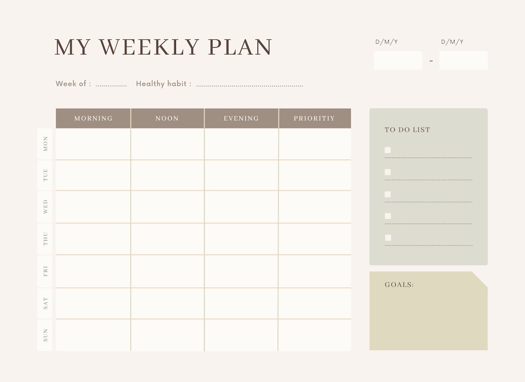 WEEKLY PLANNER PNG - Etsy
