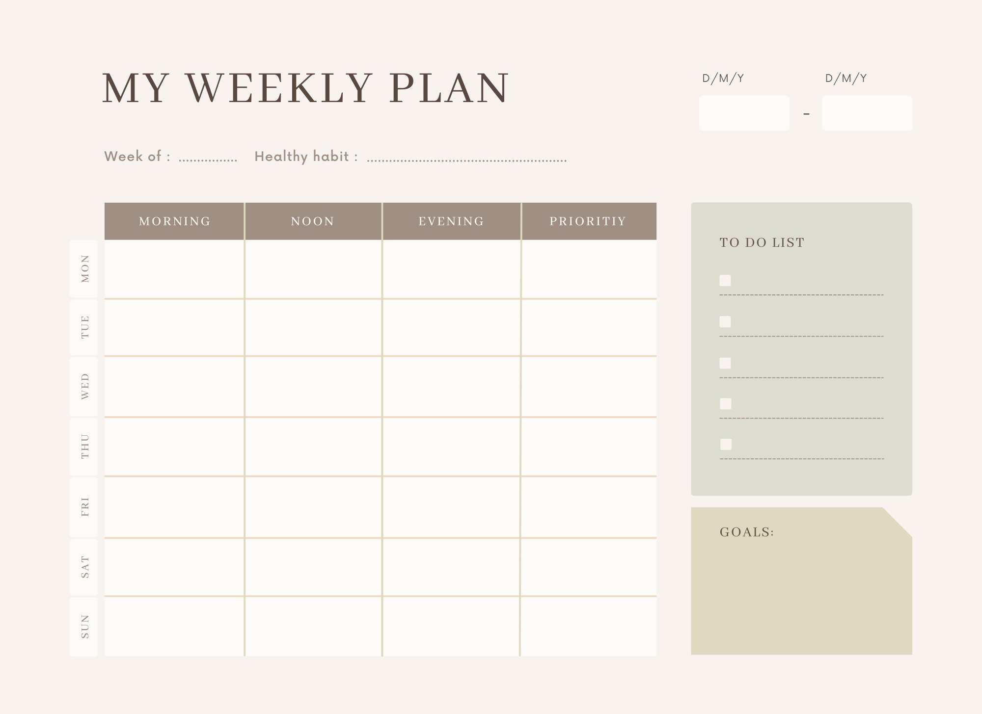 WEEKLY PLANNER PNG - Etsy