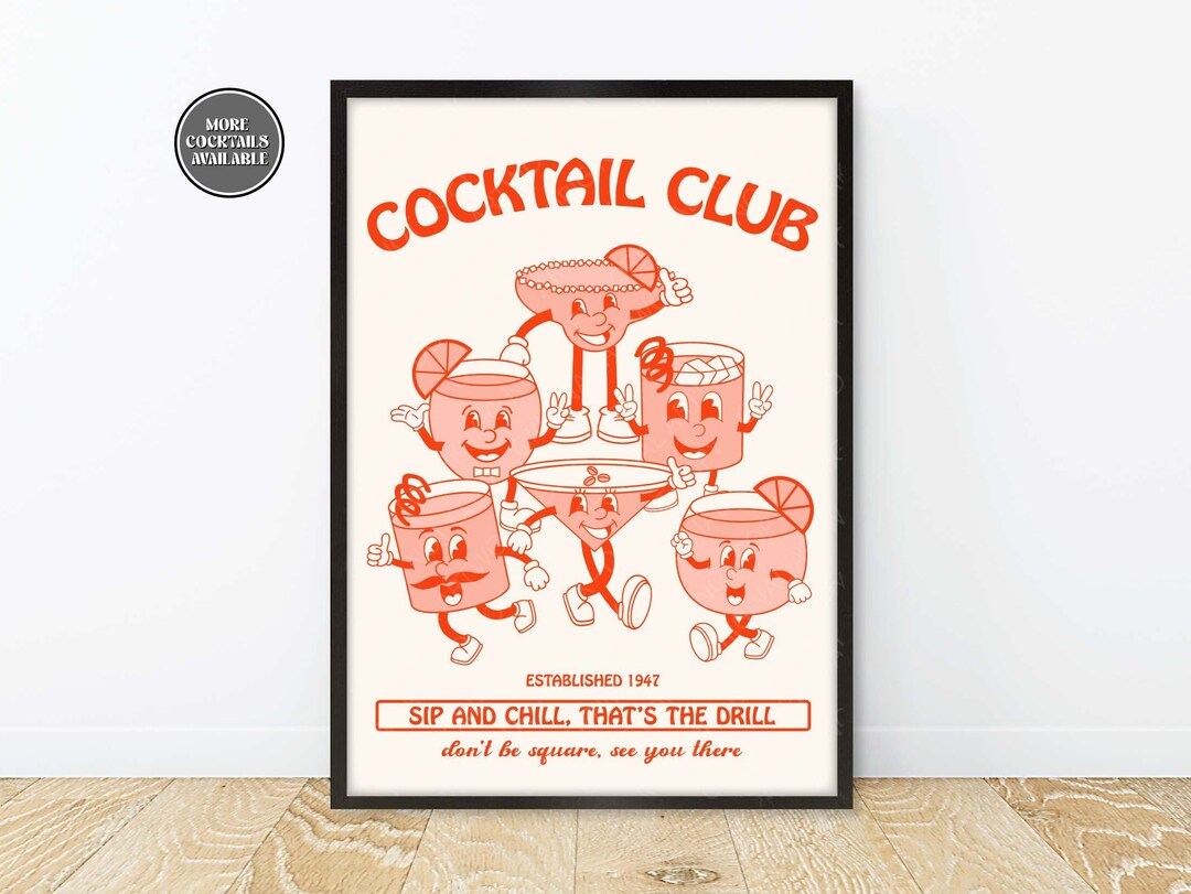 Retro Character Cocktail Prints, Retro Cocktails Print, Retro Cocktail ...