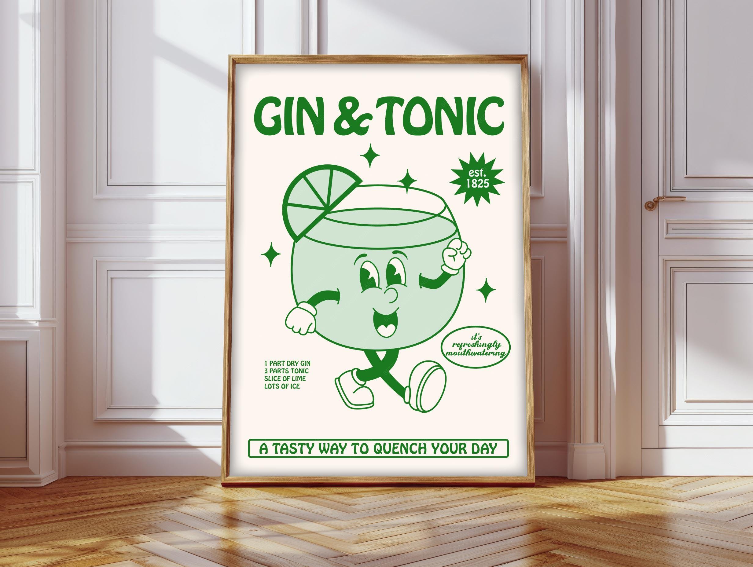Gin and Tonic Retro Cartoon Prints, Retro Cocktails Print, Gin and ...
