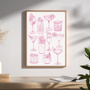 Pink Cocktail Prints, Cocktail Illustration Prints Pink, Pink Cocktail ...