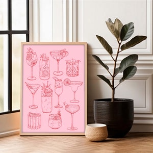 Pink Cocktail Prints, Cocktail Illustration Prints Pink, Pink Cocktail ...