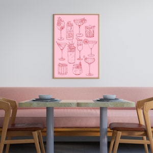 Pink Cocktail Prints, Cocktail Illustration Prints Pink, Pink Cocktail ...
