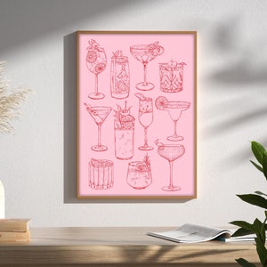 Pink Cocktail Prints, Cocktail Illustration Prints Pink, Pink Cocktail ...
