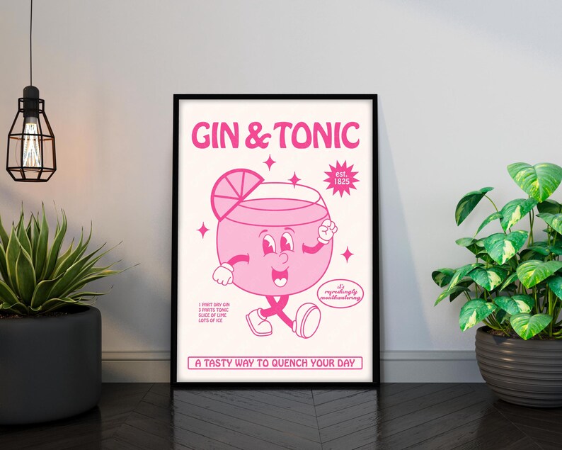 Gin and Tonic Retro Cartoon Prints, Retro Cocktails Print, Gin and ...