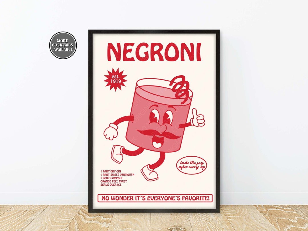 Retro Cocktail Prints, Retro Character Cocktails Print, Retro Negroni ...