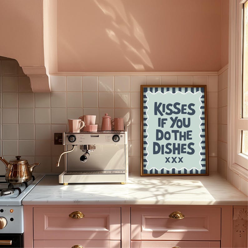Kisses If You Do the Dishes Print, Kitchen Prints, Slogan Prints for ...