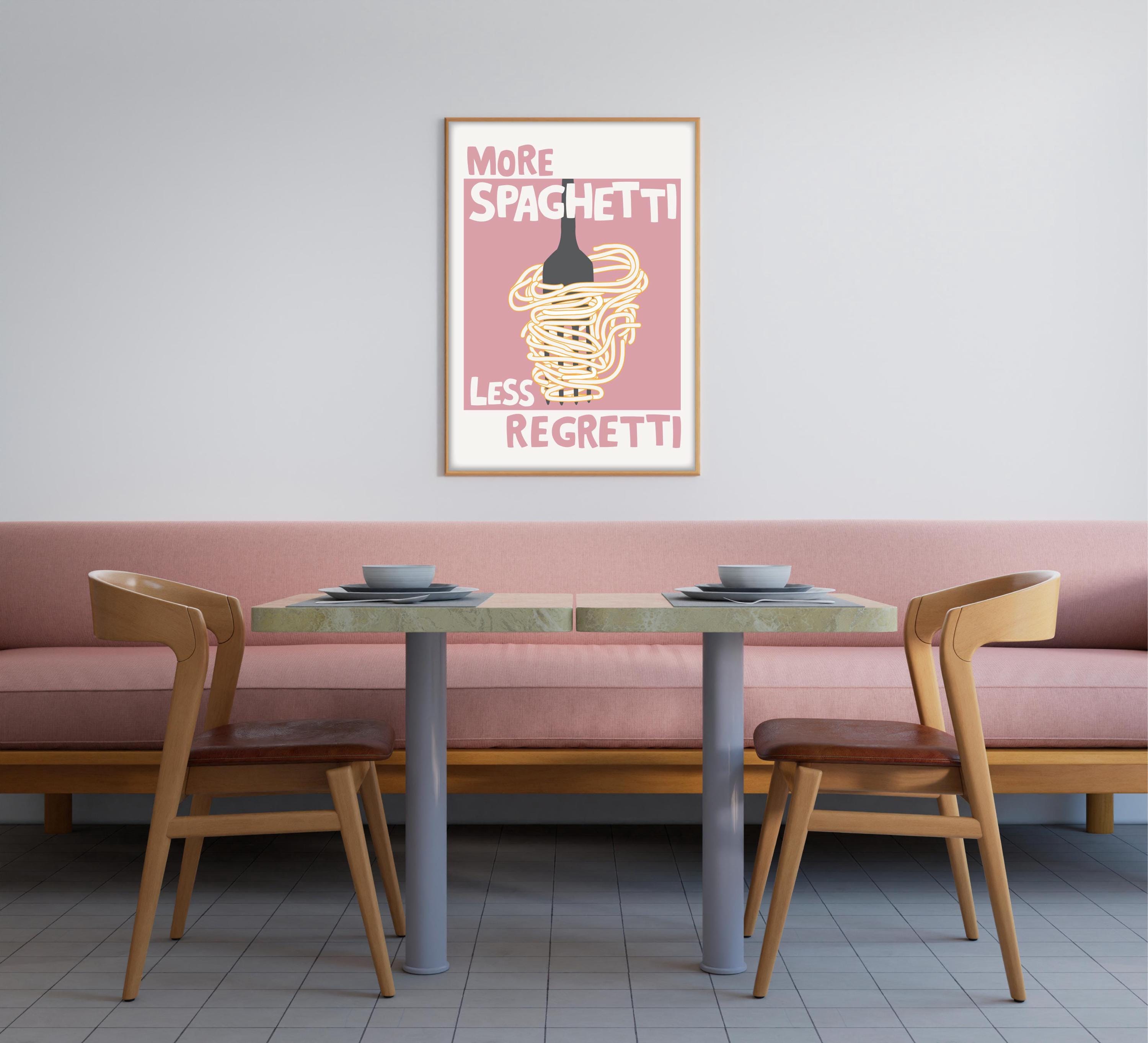 More Spaghetti Less Regretti Poster, Italian Slogan Kitchen Prints ...
